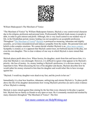 The Merchant Of Venice Essays | PDF