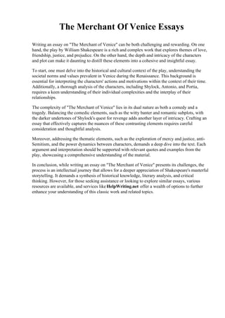 The Merchant Of Venice Essays. Jarvis Christian College | PDF | Fiction ...