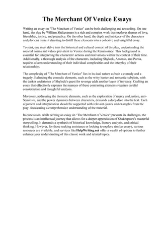 The Merchant Of Venice Essays | PDF
