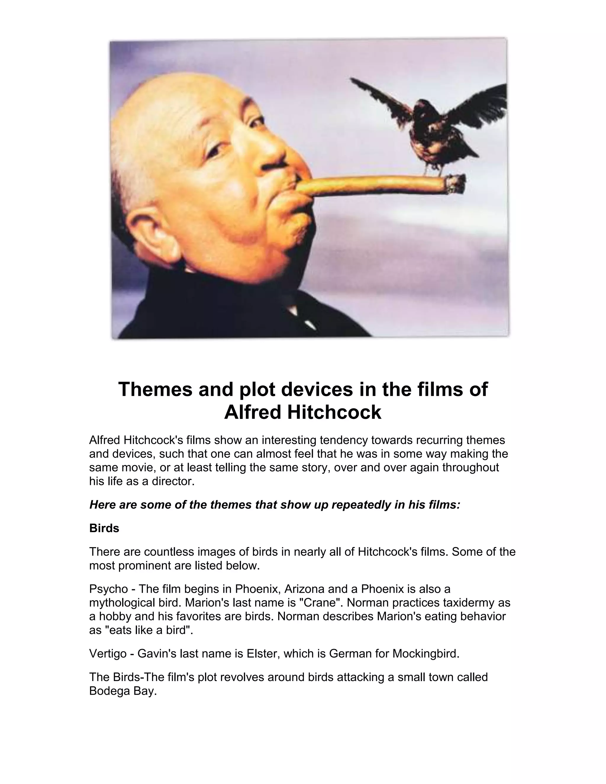 Themes and plot devices in the films of alfred hitchcock | DOCX