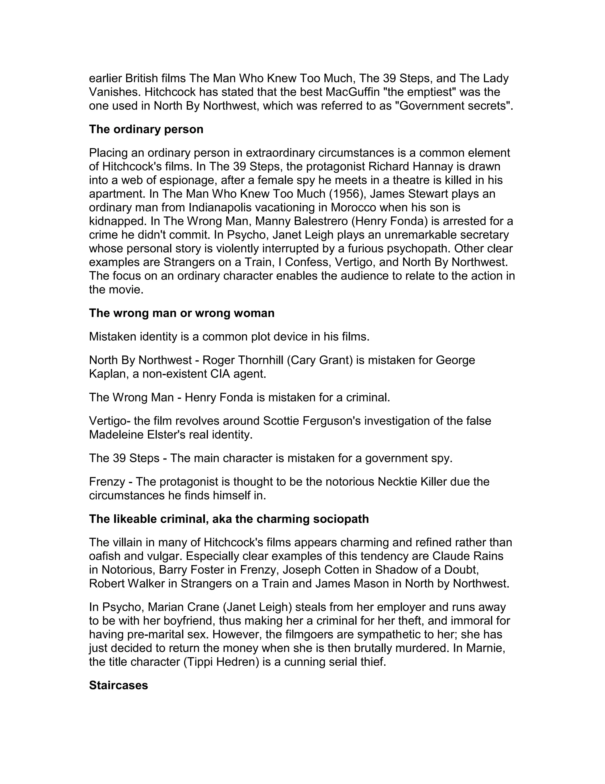 Themes and plot devices in the films of alfred hitchcock | DOCX