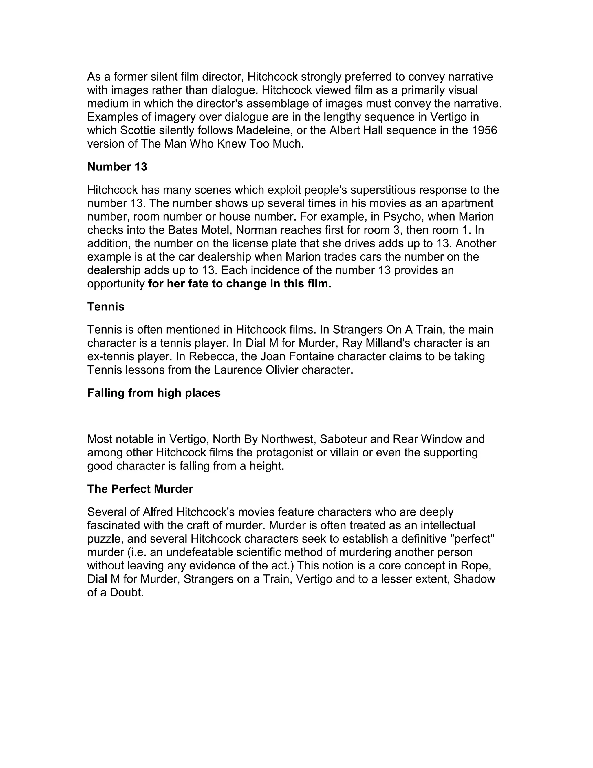 Themes and plot devices in the films of alfred hitchcock | DOCX