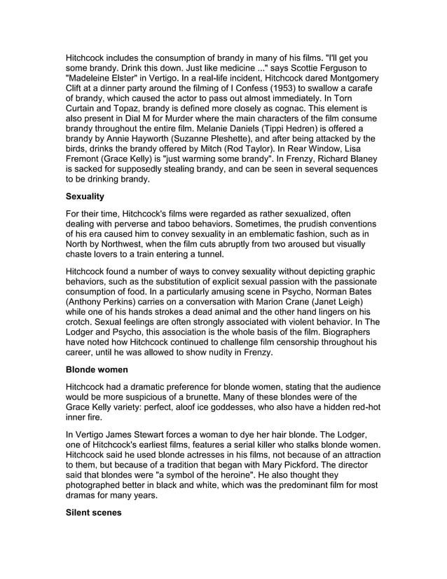 Themes and plot devices in the films of alfred hitchcock | DOCX