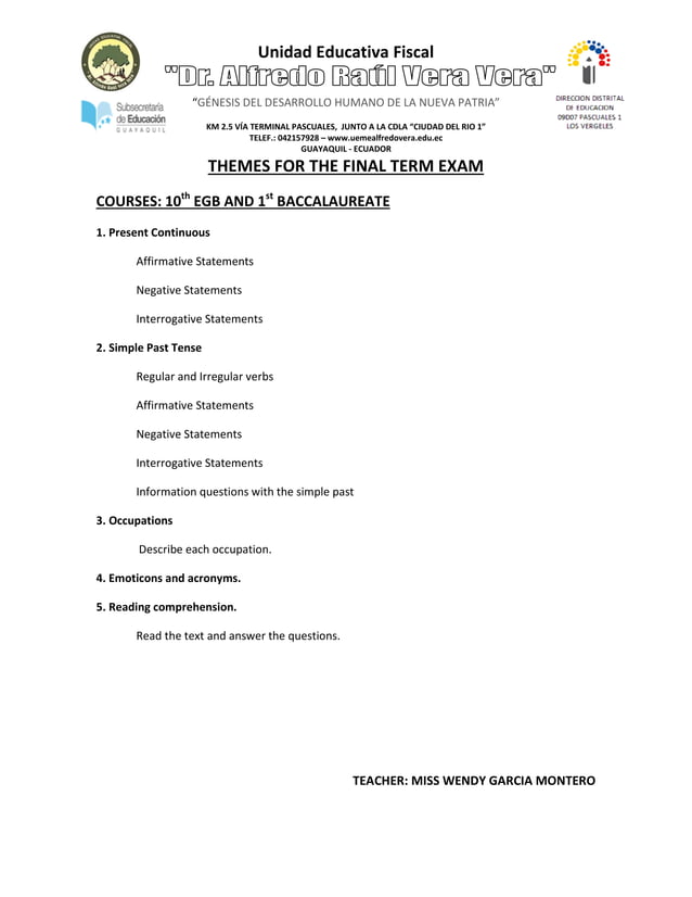 Themes for the final term exam | PDF