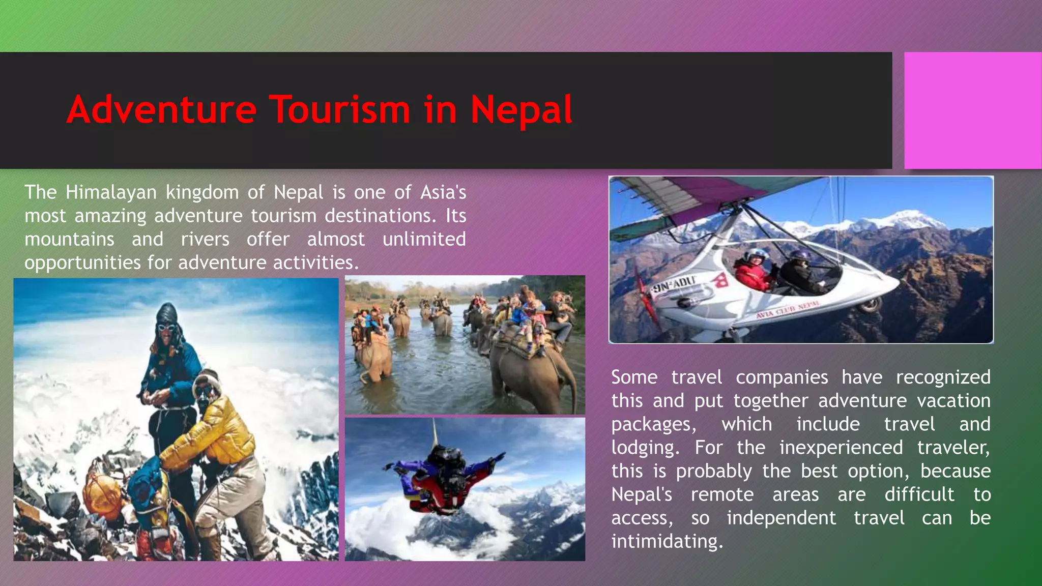 Prevalent Themes of adventure tourism in Nepal. | PPT