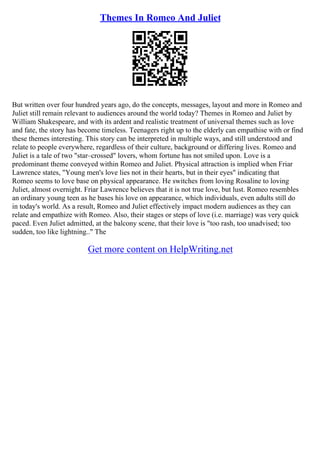 Themes In Romeo And Juliet Essay | PDF