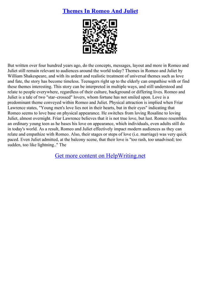 Themes In Romeo And Juliet Essay | PDF