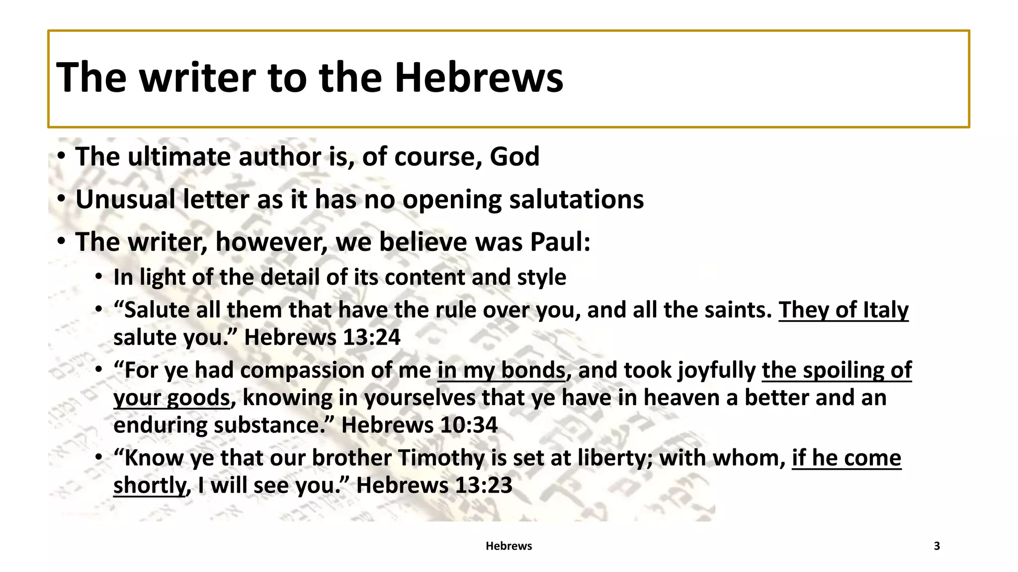 Themes in the hebrews better | PPTX | Christianity | Religion ...