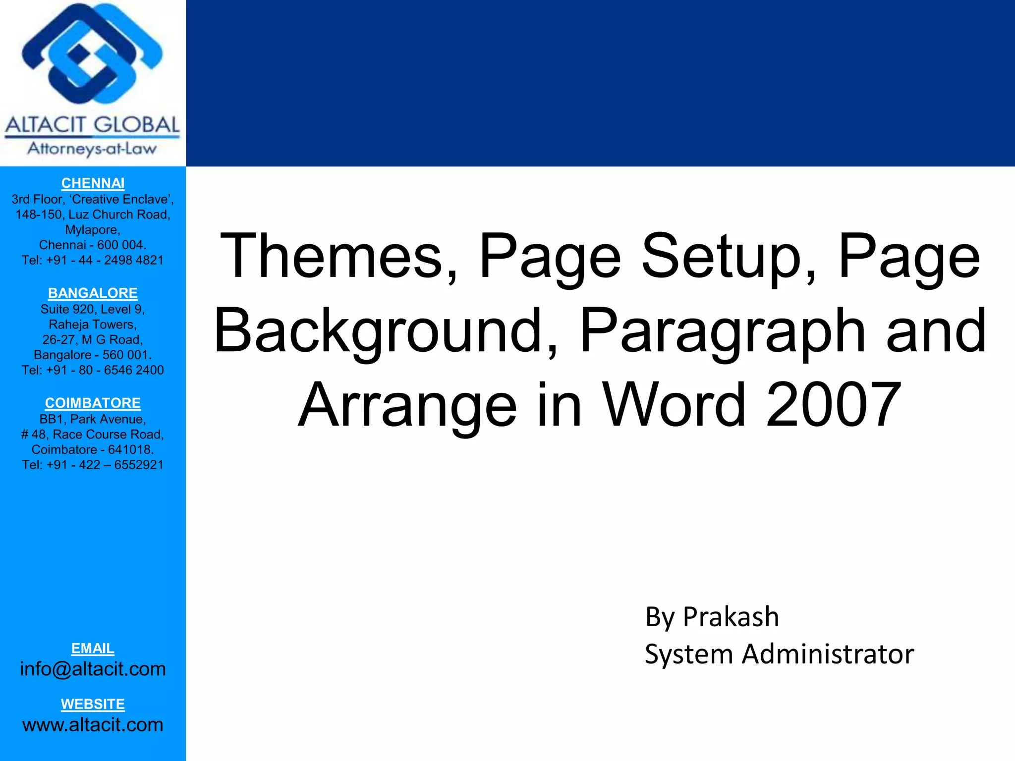 Themes, page setup, page background, paragraph and arrange in word 2007 ...