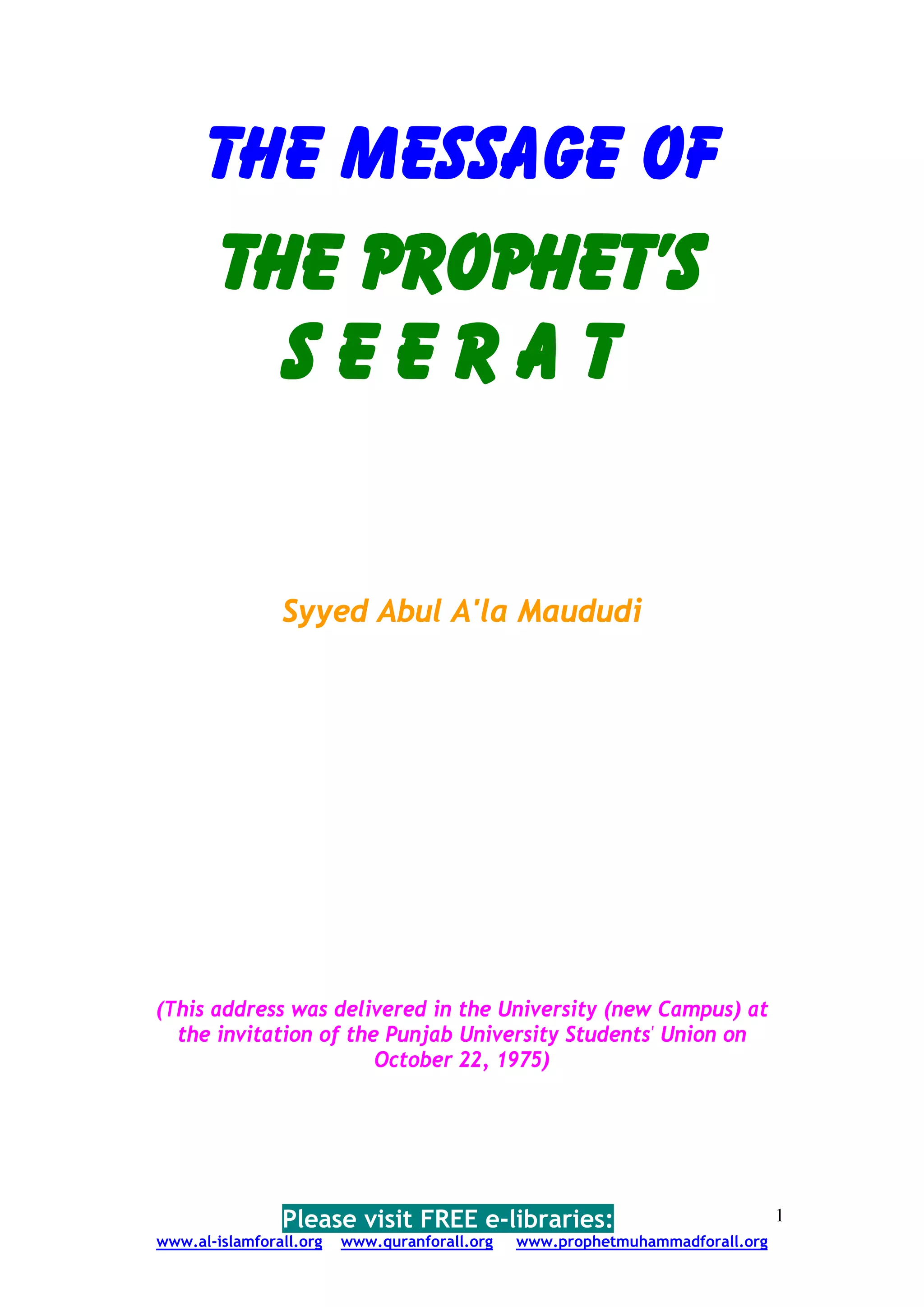 The Message of The Prophet (SAW)’s Seerat Syyed Abul A’la Maududi | PDF