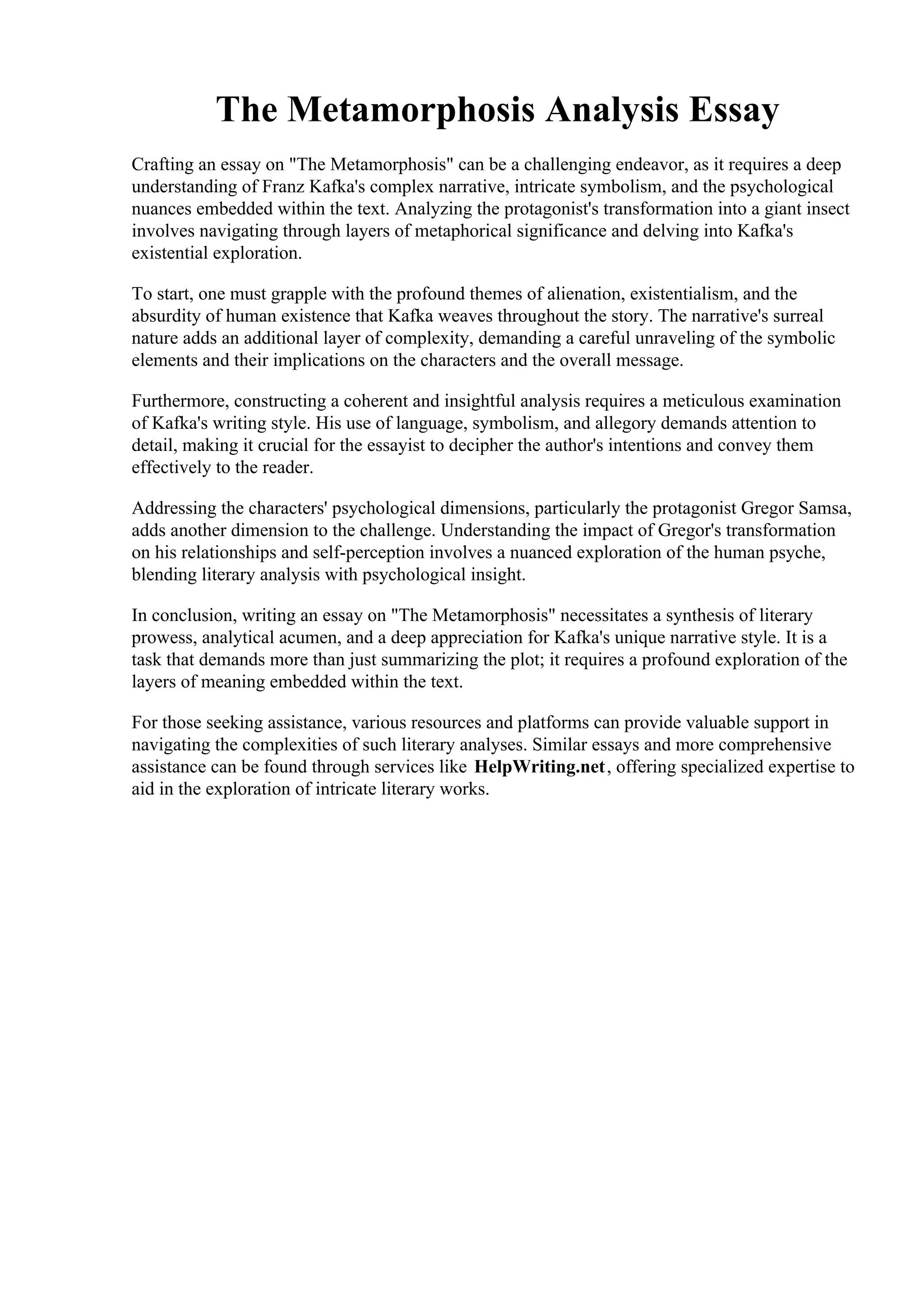 The Metamorphosis Analysis Essay | PDF