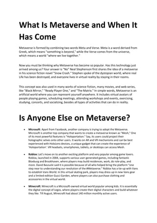 The Metaverse: A Glimpse Of The Future And Virtual Economy | PDF