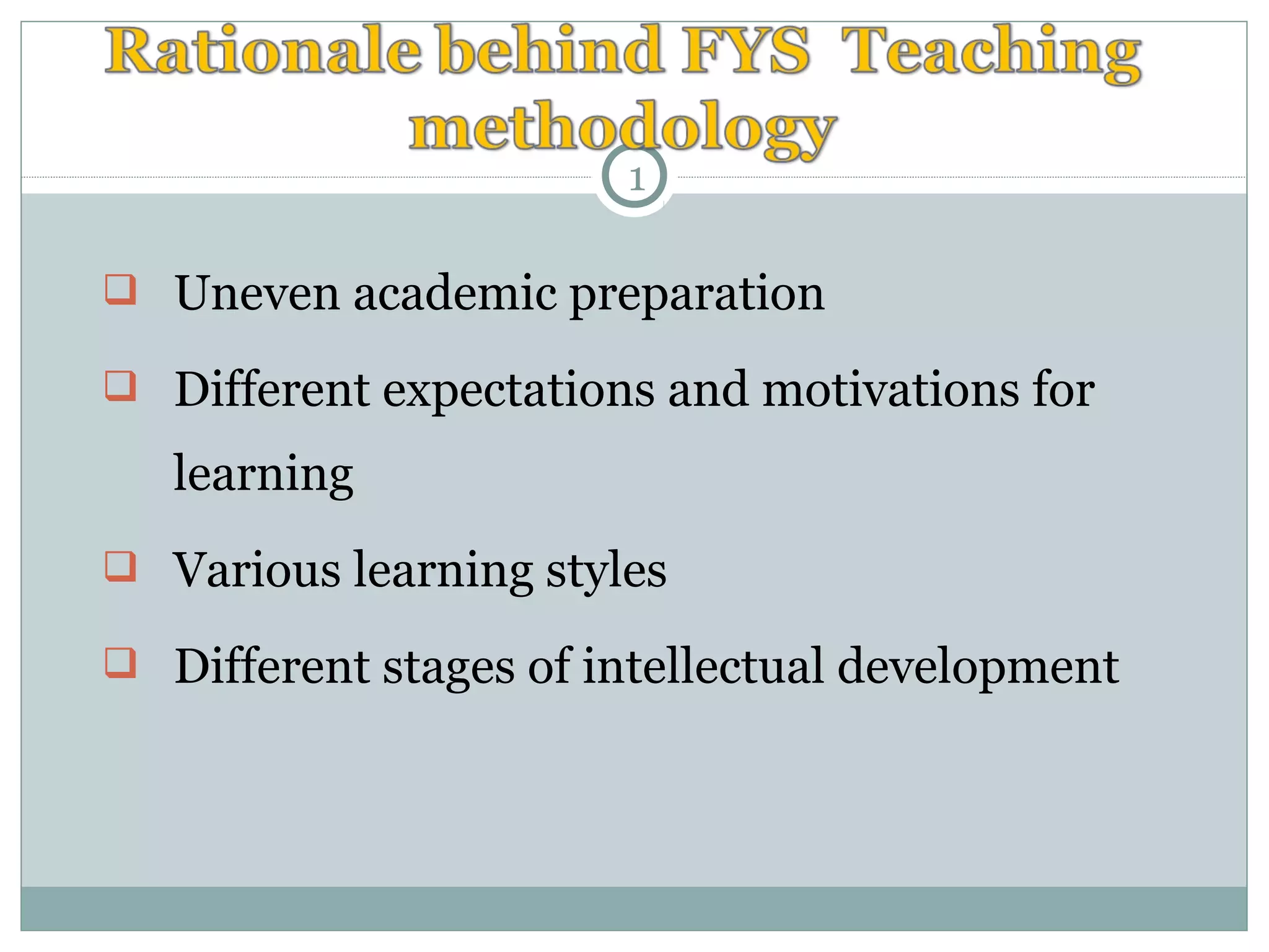 The Methodology of First Year Seminars | PPT