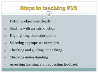 The Methodology of First Year Seminars | PPT