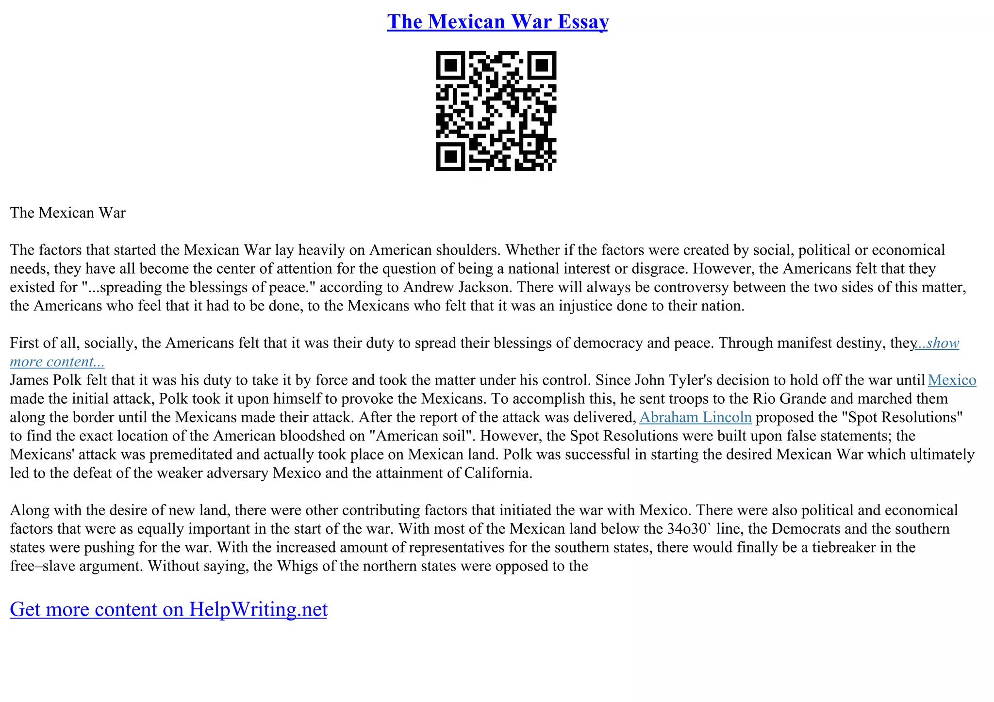 The Mexican War Essay | PDF