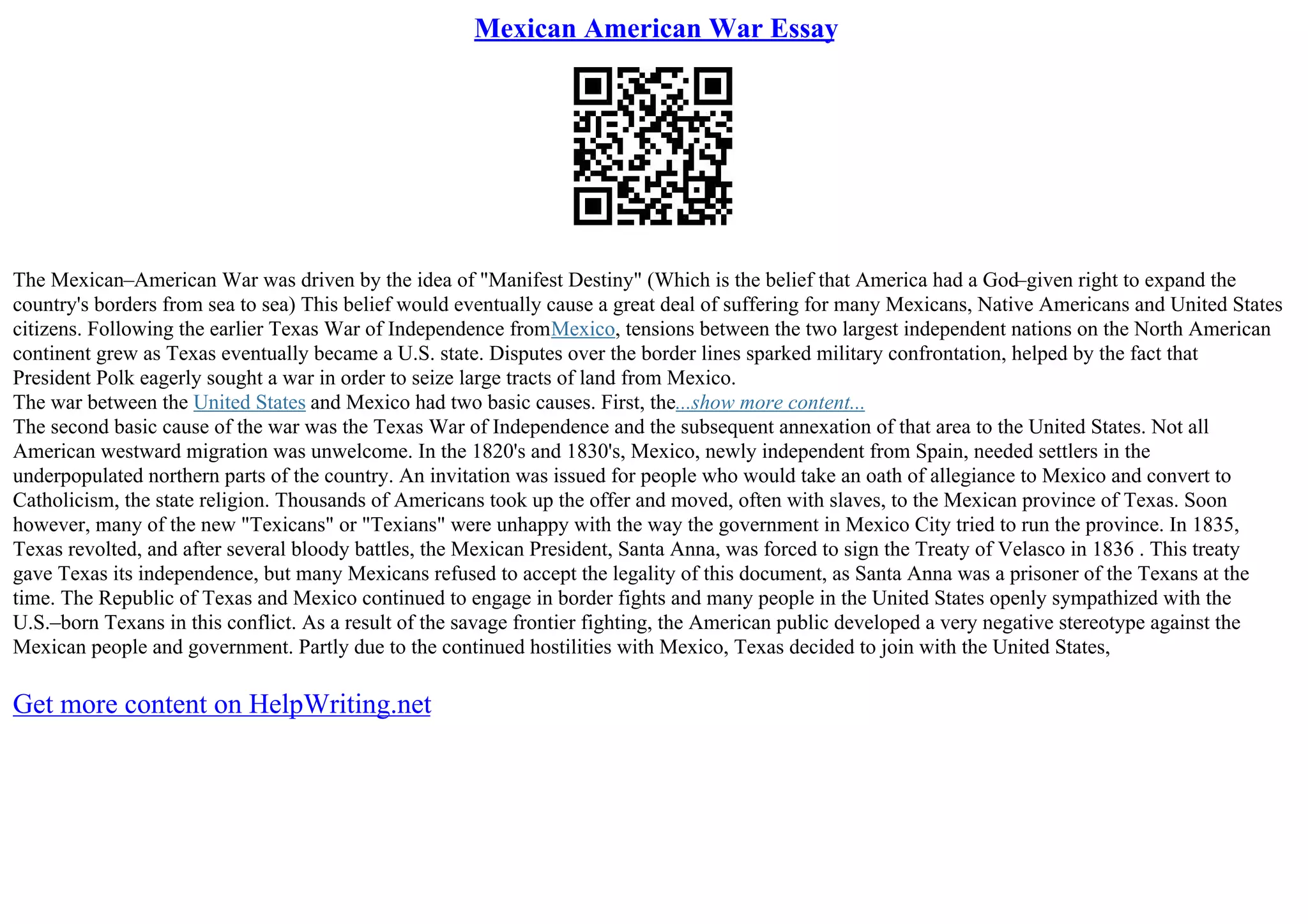 The Mexican War Essay | PDF