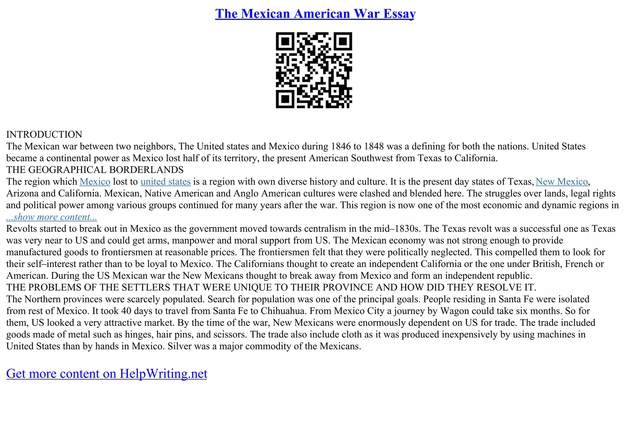 The Mexican War Essay | PDF