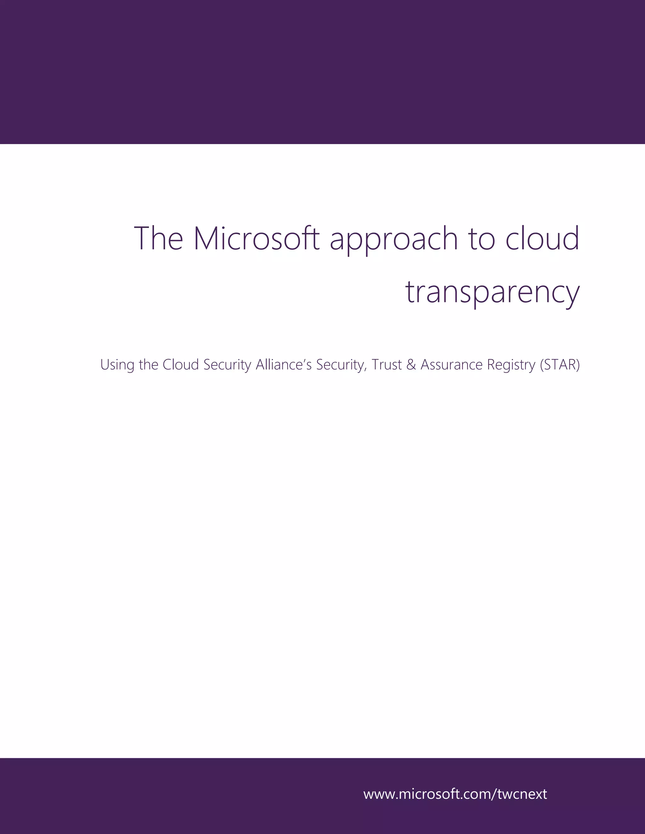 The Microsoft approach to Cloud Transparency | PDF