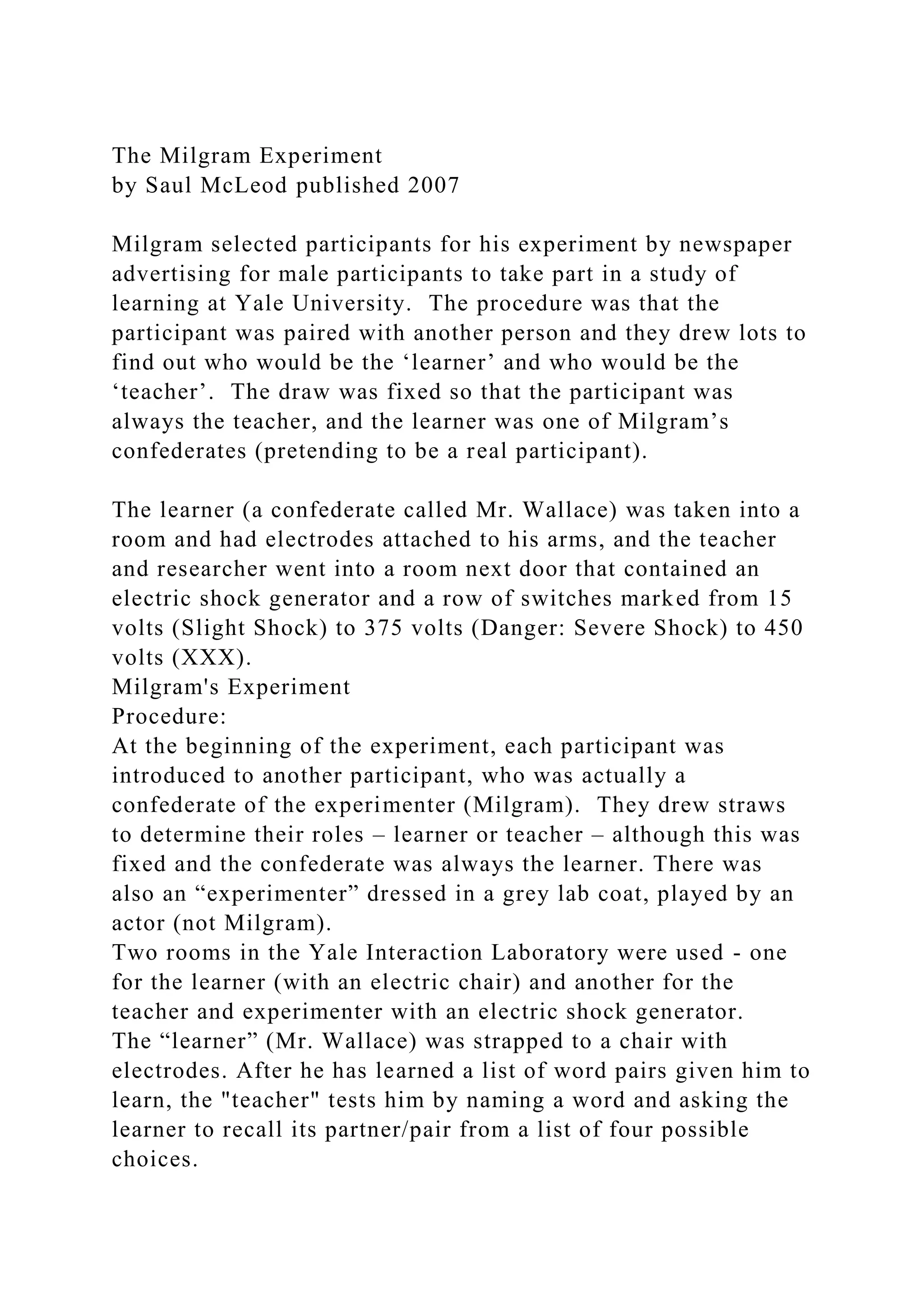 The Milgram Experimentby Saul McLeod published 2007Milgram sel.docx