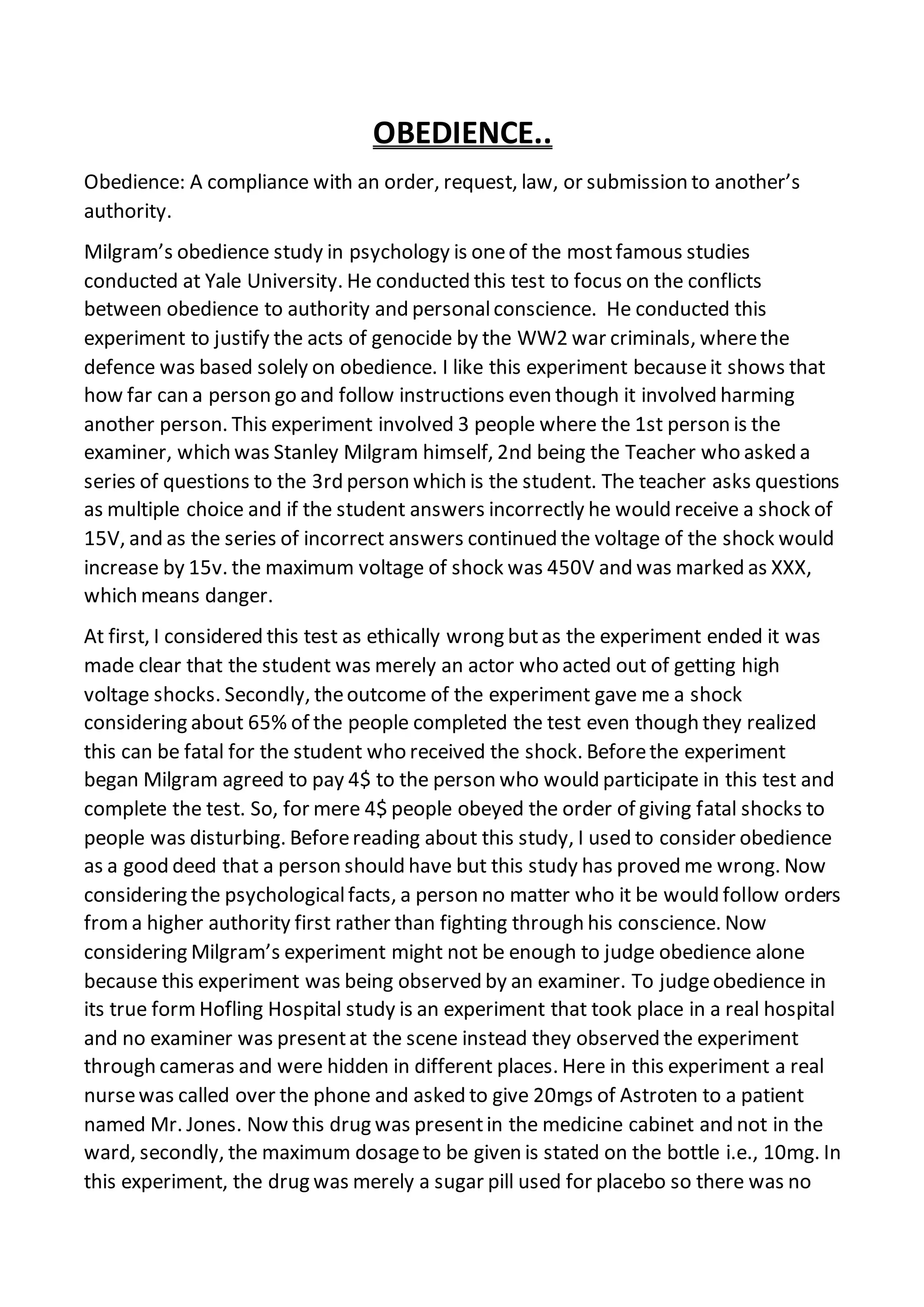 The milgram shock experiment | DOCX