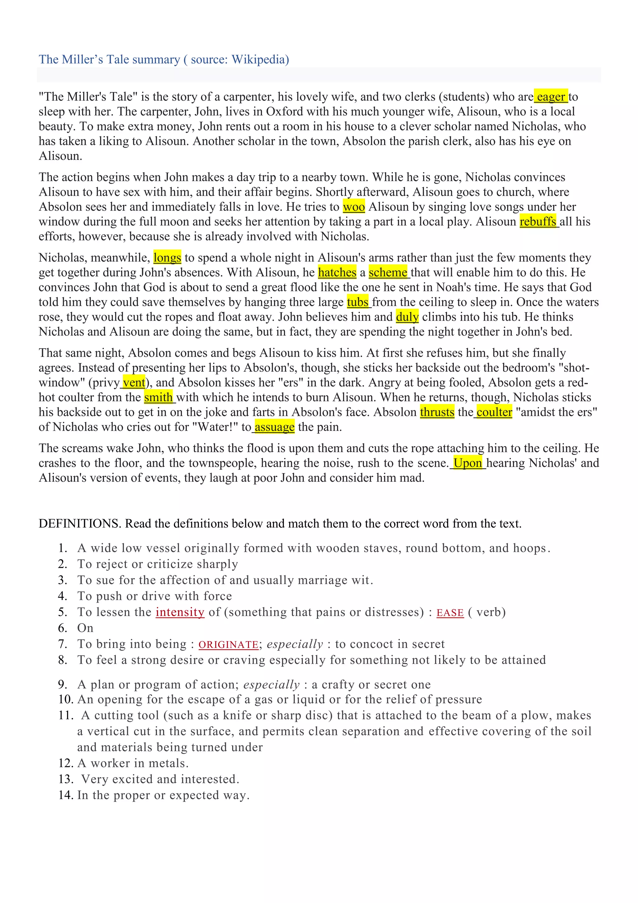 The miller's tale summary | PDF