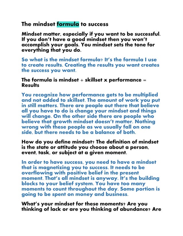 Mindset Formula to Success | PDF