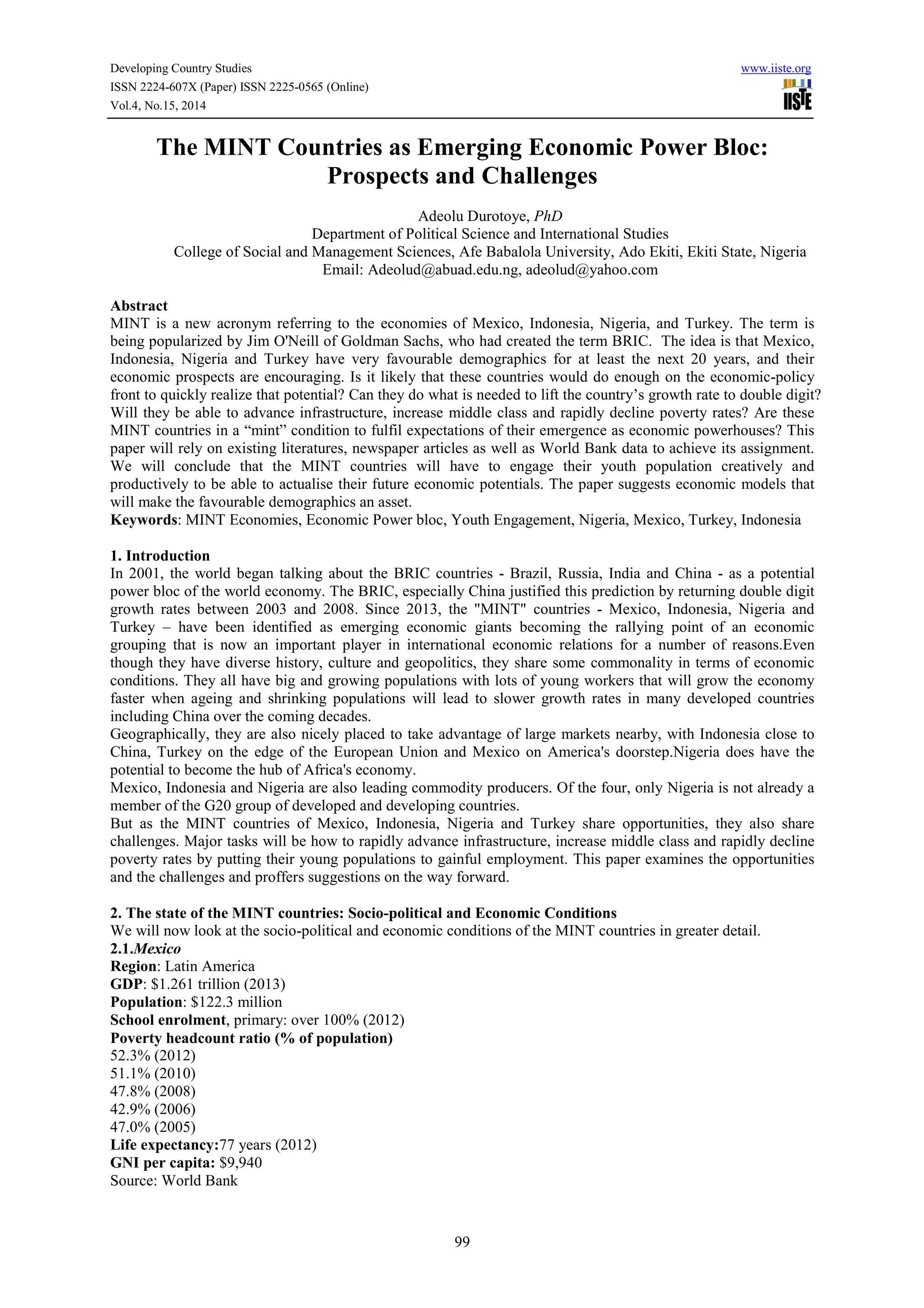 The mint countries as emerging economic power bloc | PDF