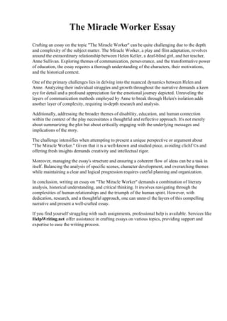 The Miracle Worker Essay | PDF