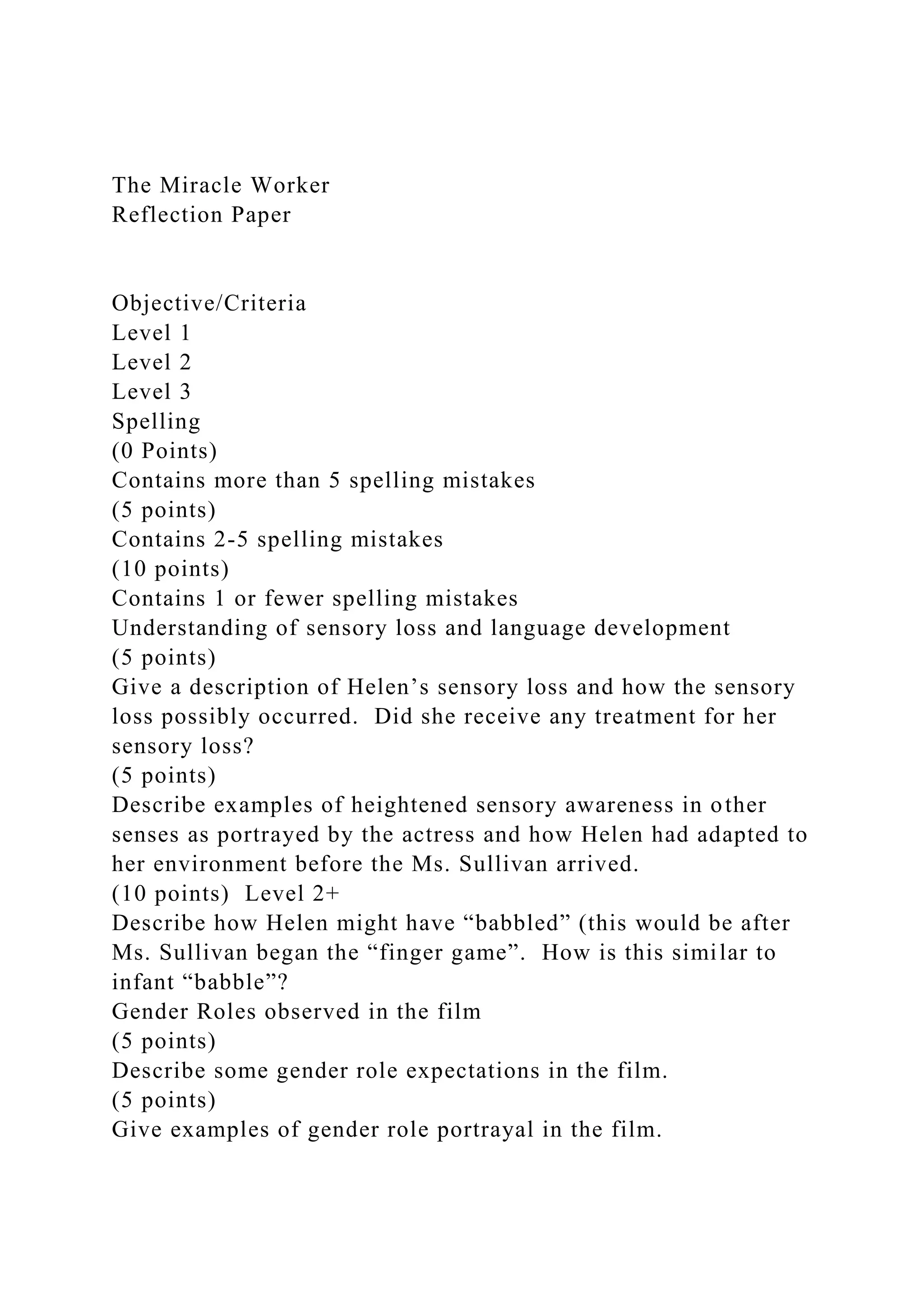 The Miracle WorkerReflection PaperObjectiveCriteriaLeve.docx