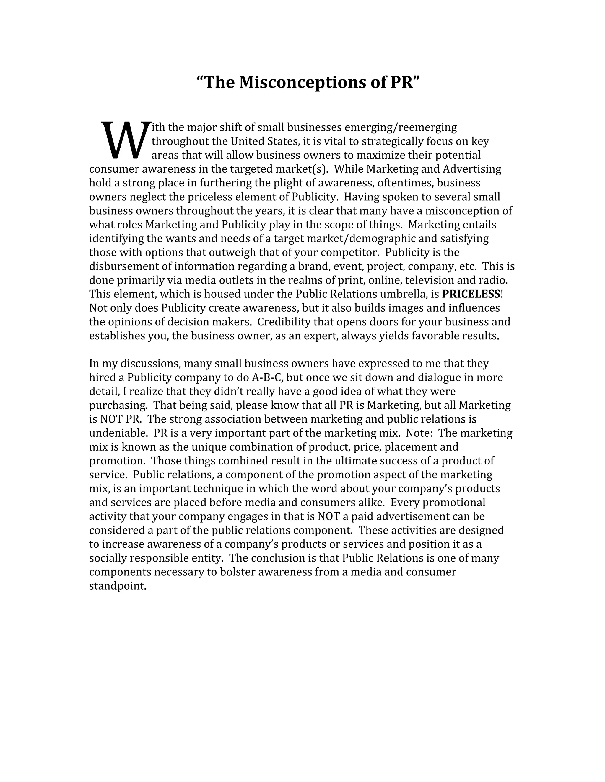 The Misconceptions Of Pr | DOCX