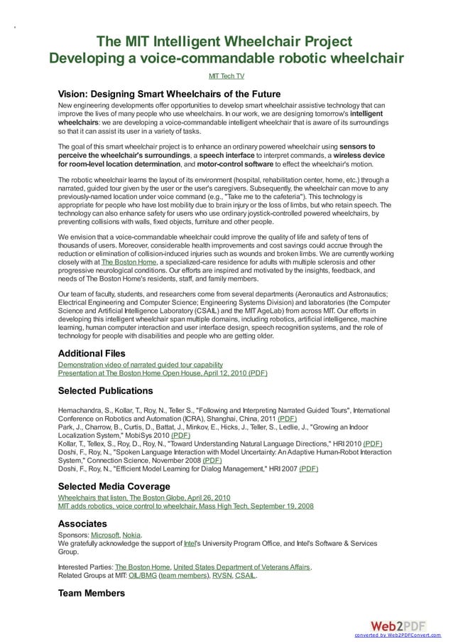 The mit intelligent wheelchair project | PDF