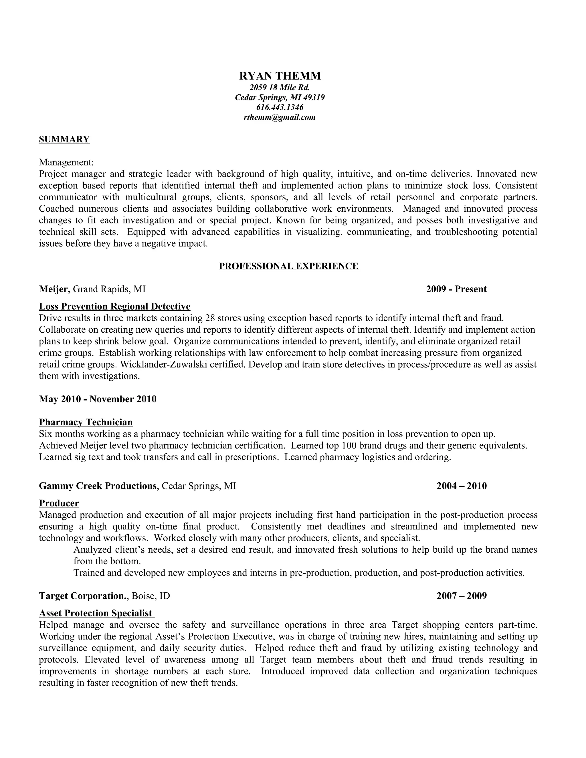 Themm Ryan Resume 2012 | DOC