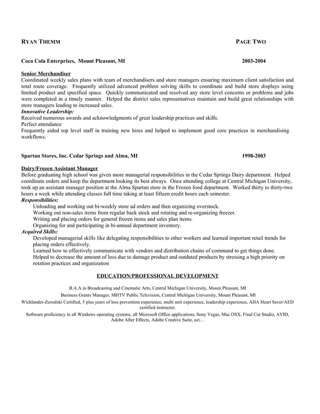 Themm Ryan Resume 2012 | DOC | Business Administration | Business