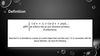The mobius function and the mobius inversion formula | PPTX
