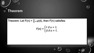 The mobius function and the mobius inversion formula | PPTX