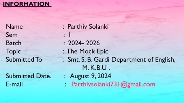 The Mock Epic | The Rape of the Lock by Alexander Pope | PPT