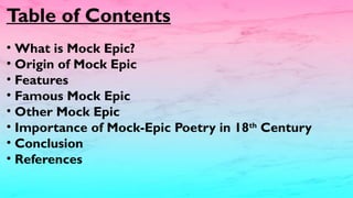 The Mock Epic | The Rape of the Lock by Alexander Pope | PPT