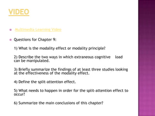 The modality principle in multimedia learning edlt 520 | PPTX