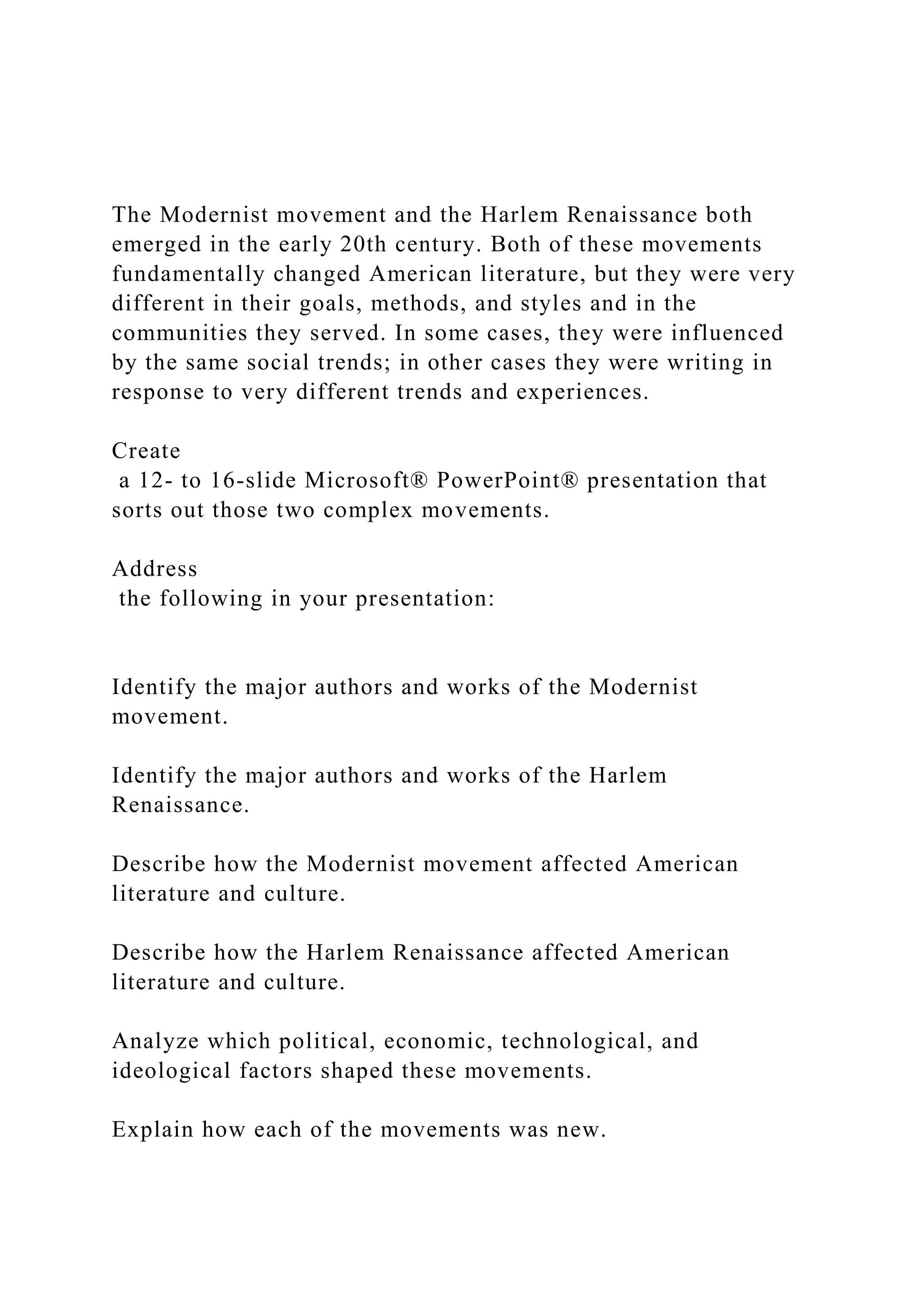 The Modernist movement and the Harlem Renaissance both emerged i.docx