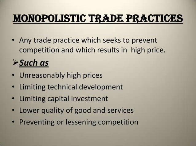 The monopolies and restrictive trade practices act 1969 | PPT