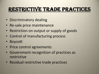 The monopolies and restrictive trade practices act 1969 | PPT