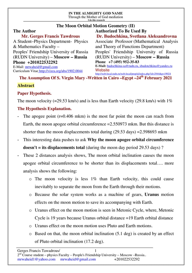 The Moon Orbital Motion Geometry (II) | PDF