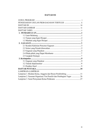 CONTOH PROPOSAL PKM-GAGASAN TERTULIS (PKM-GT) (DIDANAI DIKTI 2017) | PDF