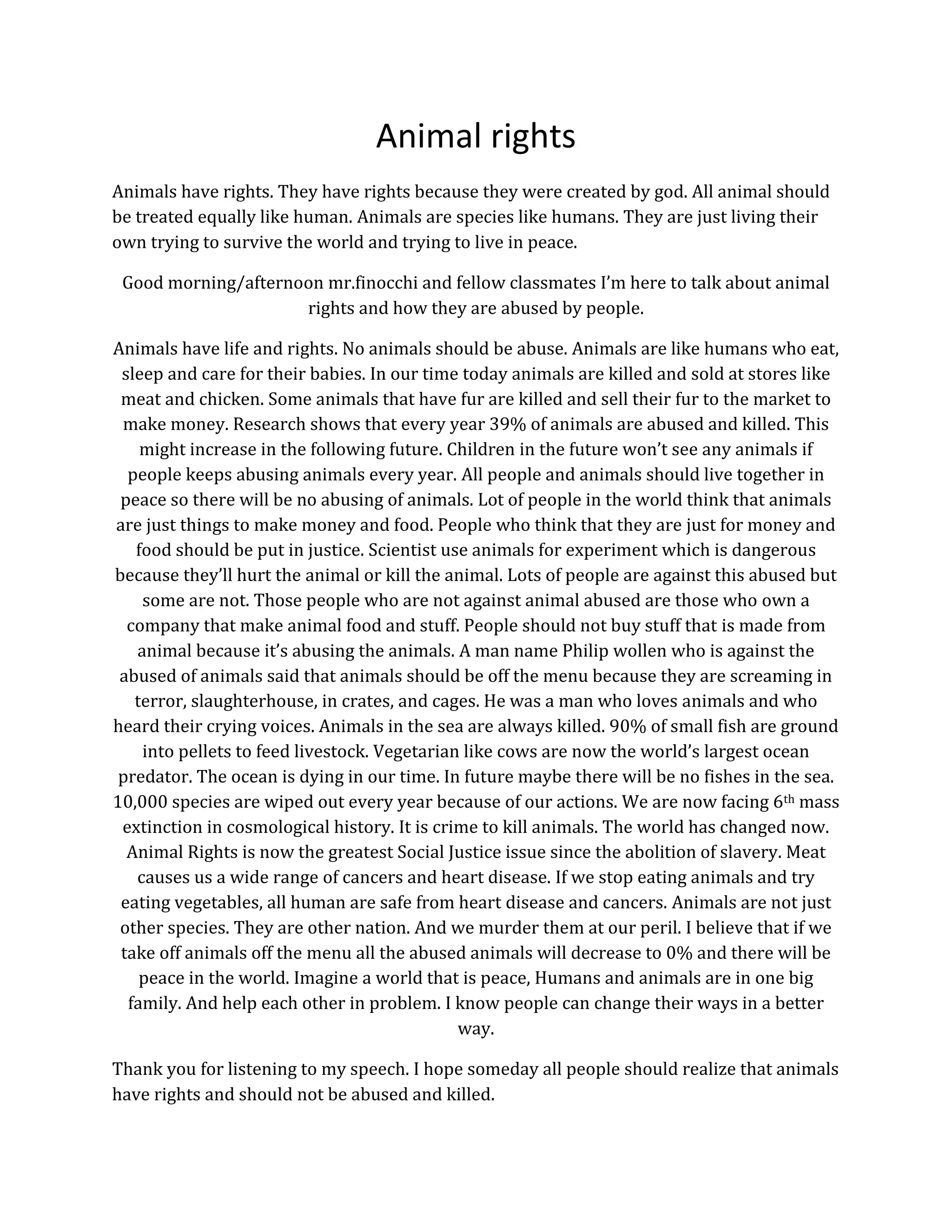 The most awesome animals speech ever | PDF