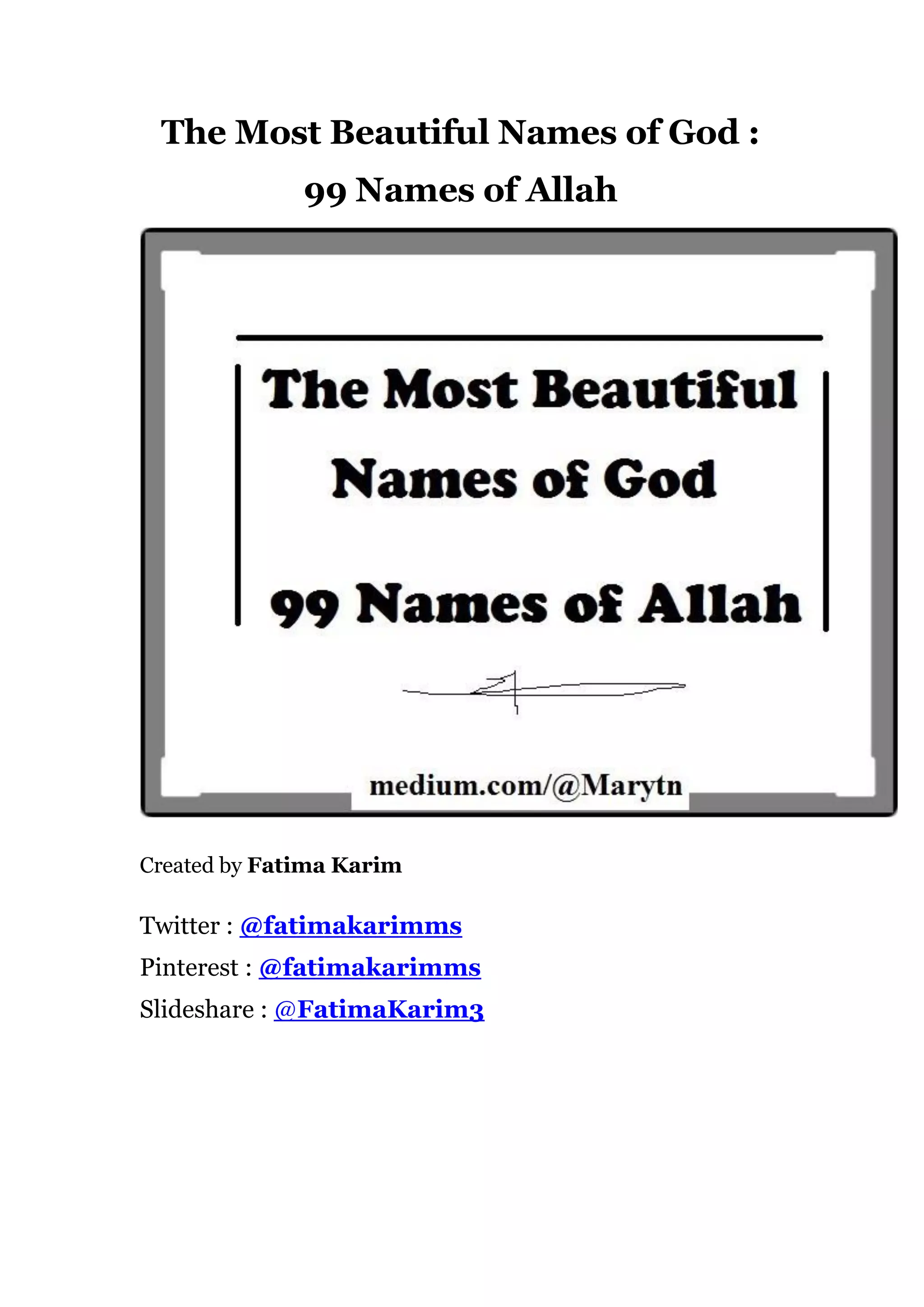 The Most Beautiful Names of God ,99 Names of Allah. | PDF