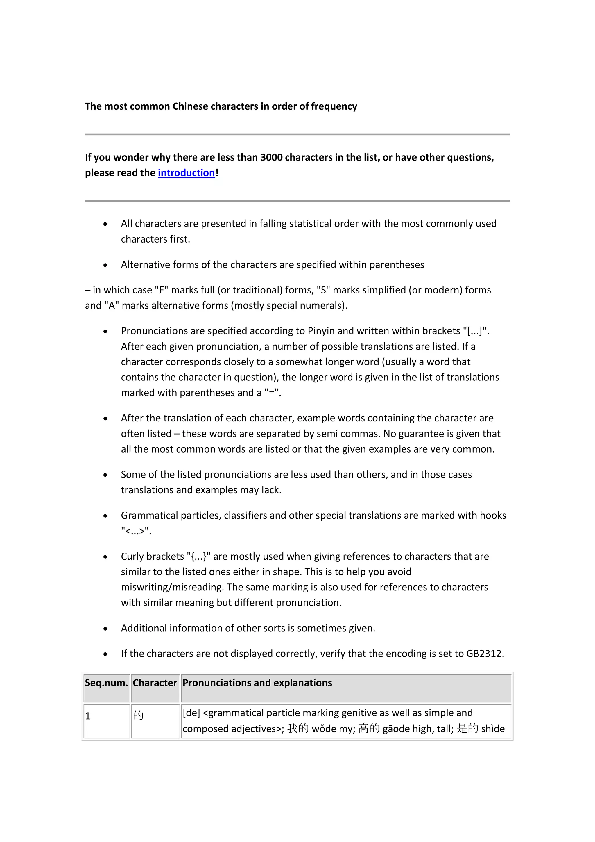 The most common chinese characters in order of frequency | PDF