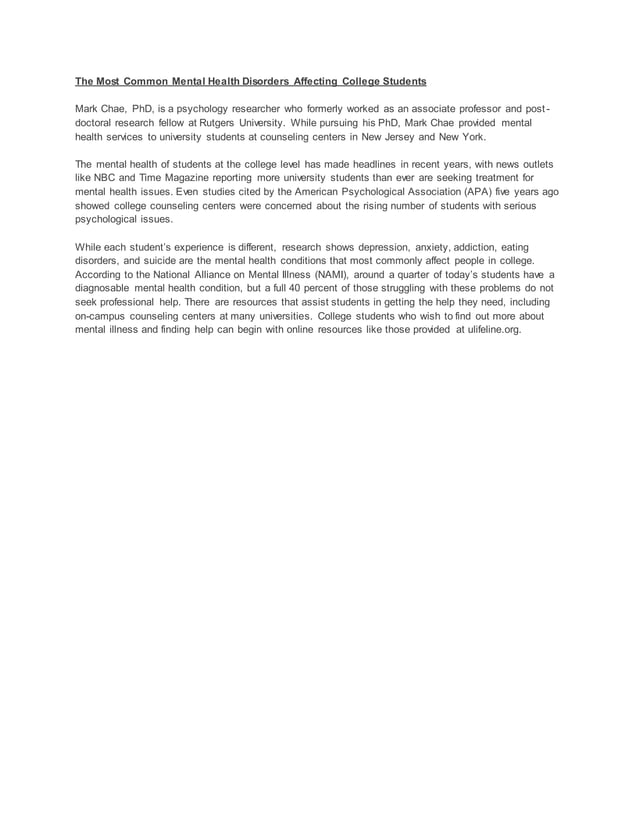 The Most Common Mental Health Disorders Affecting College Students | PDF
