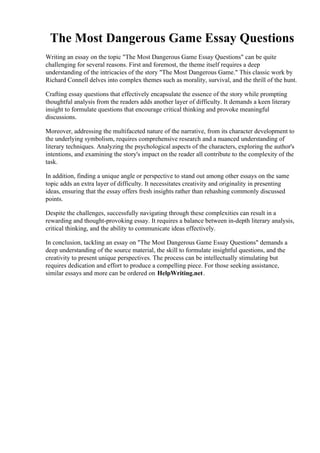 The Most Dangerous Game Essay Questions | PDF