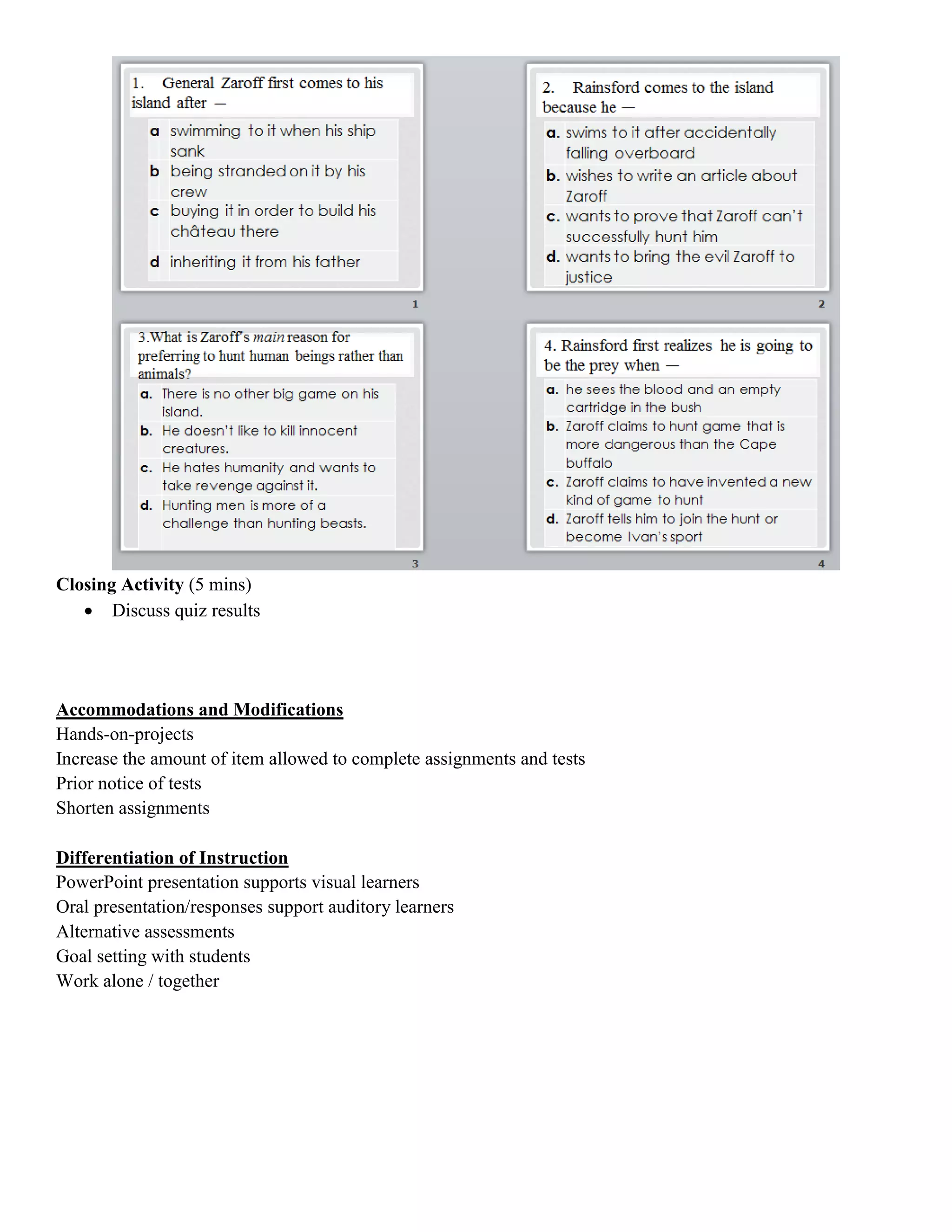 The most dangerous game lesson plan | PDF | Educational Assessment ...