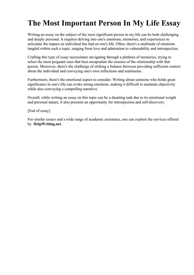 The Most Important Person In My Life Essay | PDF